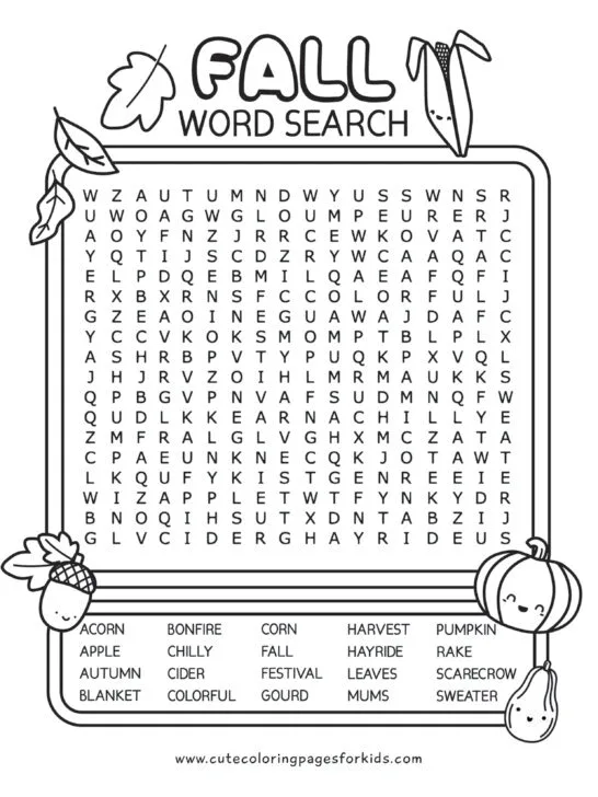 Free Fall Word Search Printables For Kids Cute Coloring Pages For Kids Free Fall Word Search Printables For Kids Cute Coloring Pages For Kids