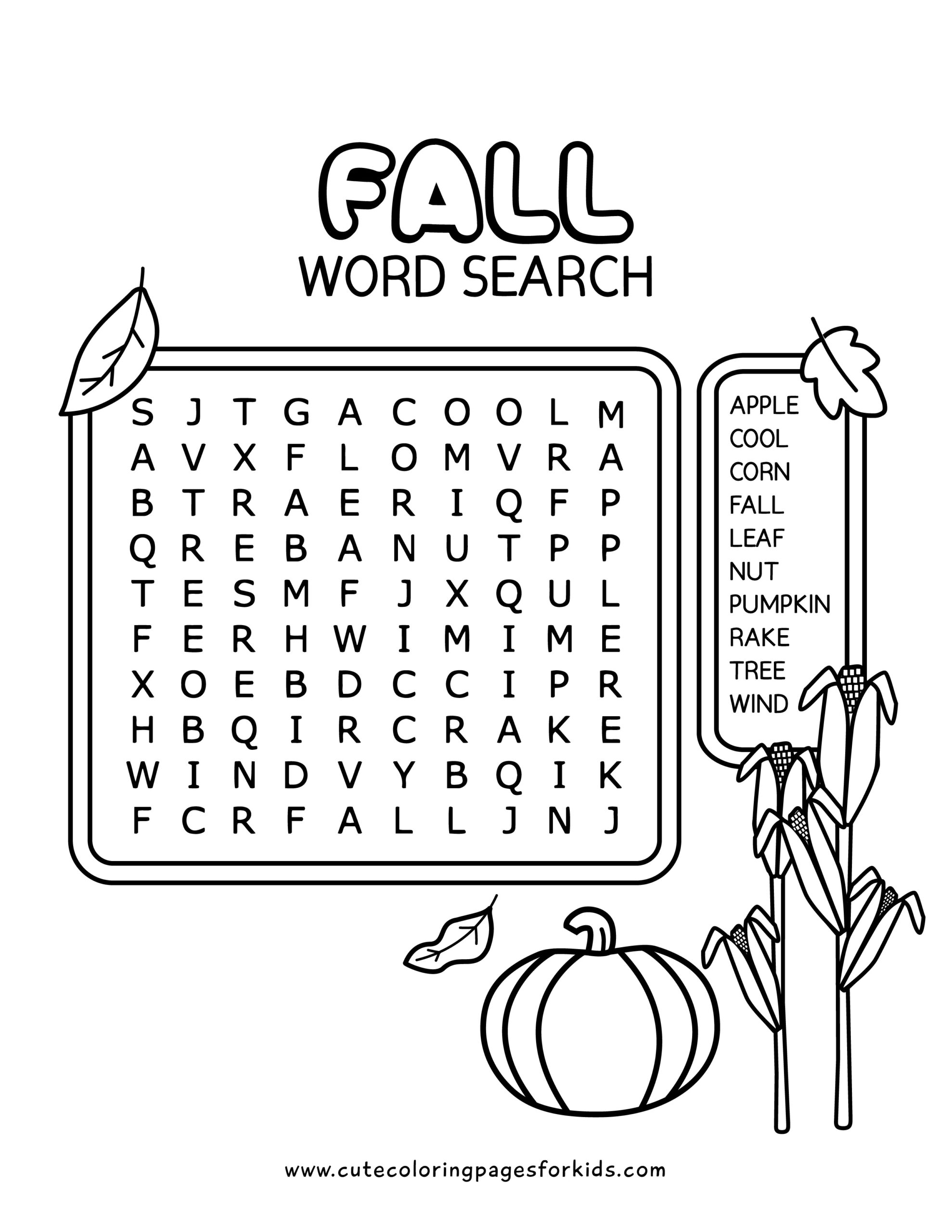 Free Fall Word Search Printables For Kids Cute Coloring Pages For Kids Free Fall Word Search Printables For Kids Cute Coloring Pages For Kids