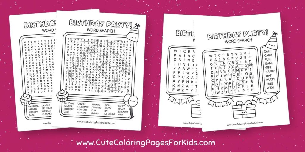 Birthday Party Word Search - Cute Coloring Pages For Kids