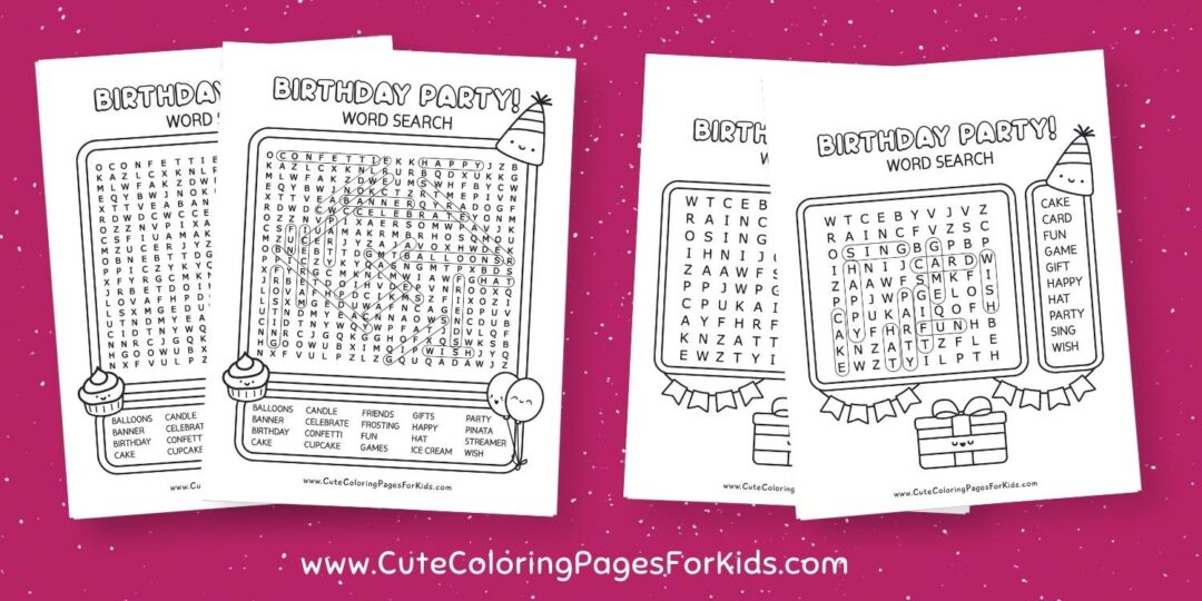 Birthday Party Word Search - Cute Coloring Pages For Kids