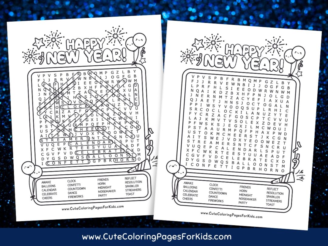 New Year's Word Search (Free Printable PDF) - Cute Coloring Pages For Kids