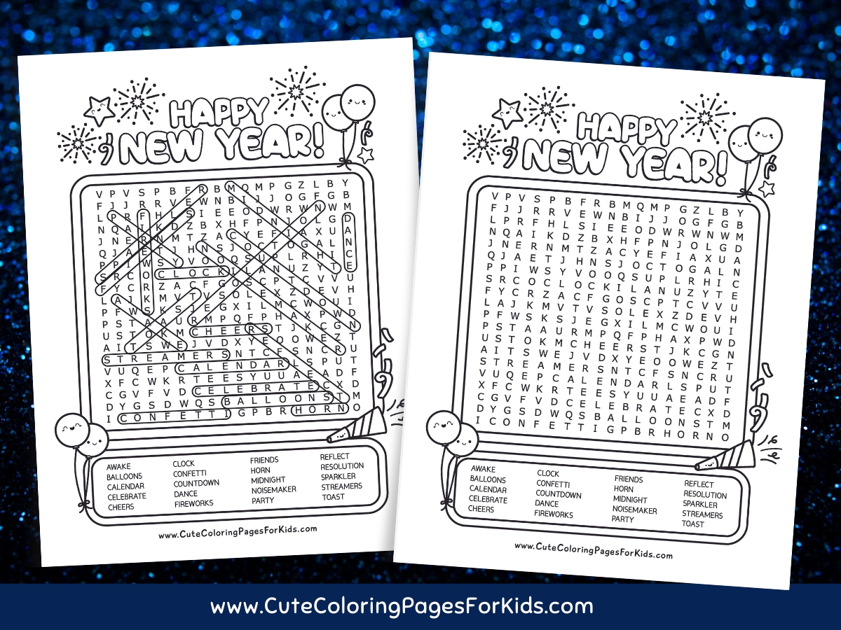New Year's Word Search (Free Printable PDF) - Cute Coloring Pages For Kids