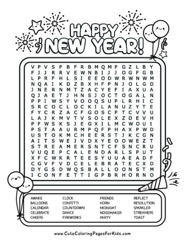 New Year's Word Search (Free Printable PDF) - Cute Coloring Pages For Kids