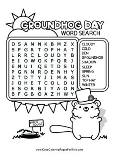 Groundhog Day Word Search for Kids: Free Printable PDF - Cute Coloring ...