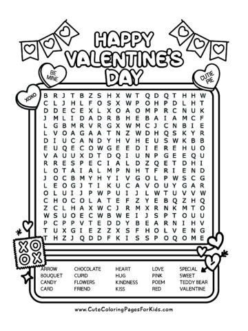Free Printable Valentine's Day Word Search for Kids - Cute Coloring ...