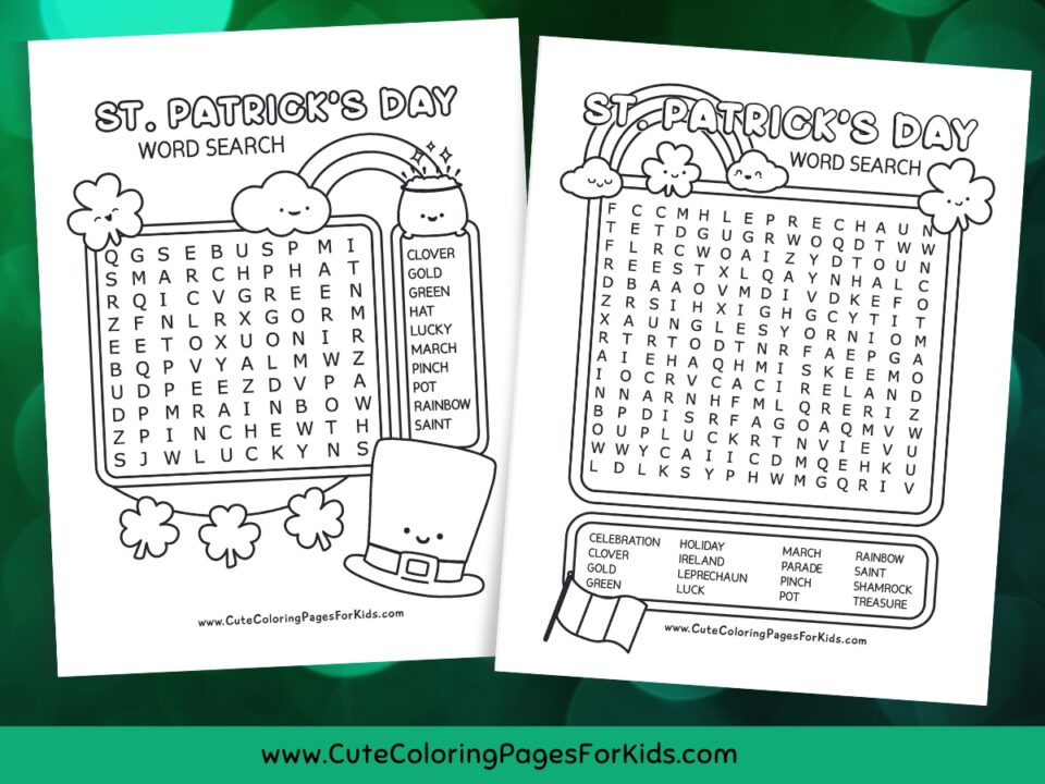 St. Patrick's Day Word Search: Free Printables for Kids - Cute Coloring ...