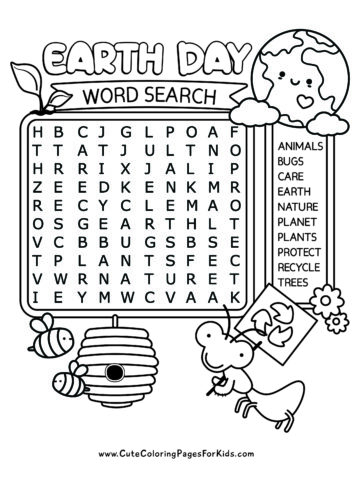 Free Printable Earth Day Word Search Puzzles for Kids - Cute Coloring ...