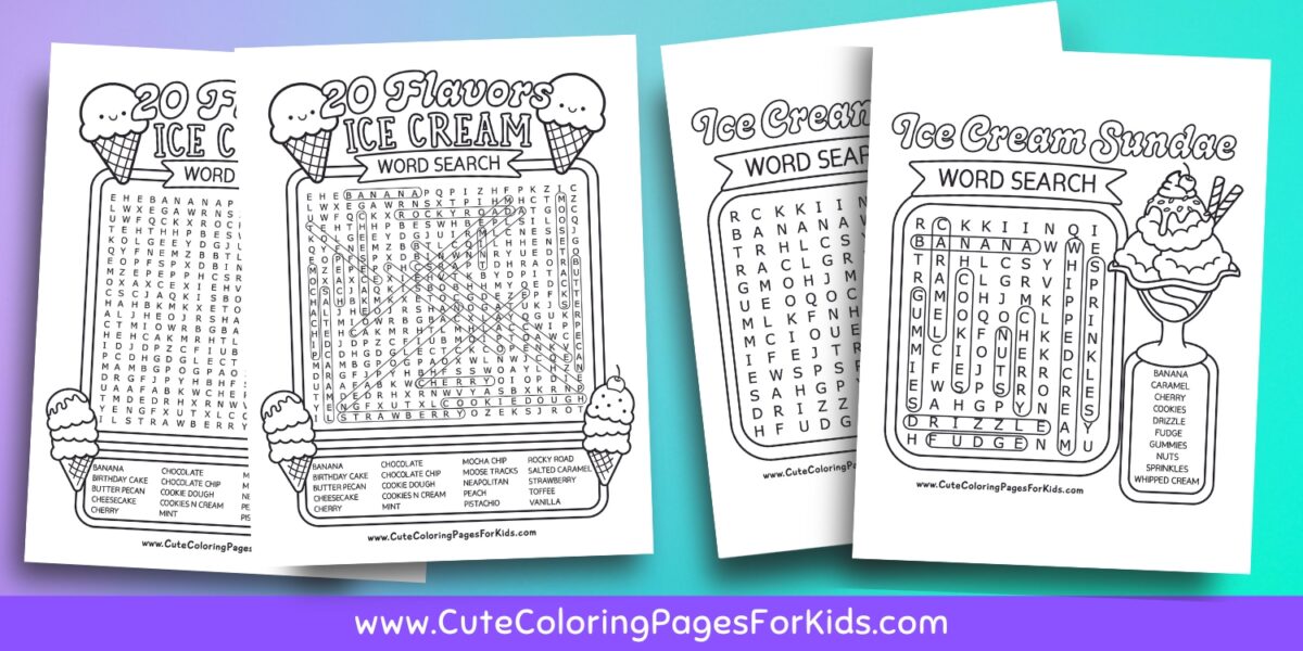 Free Printable Ice Cream Word Search For Kids - Cute Coloring Pages For ...