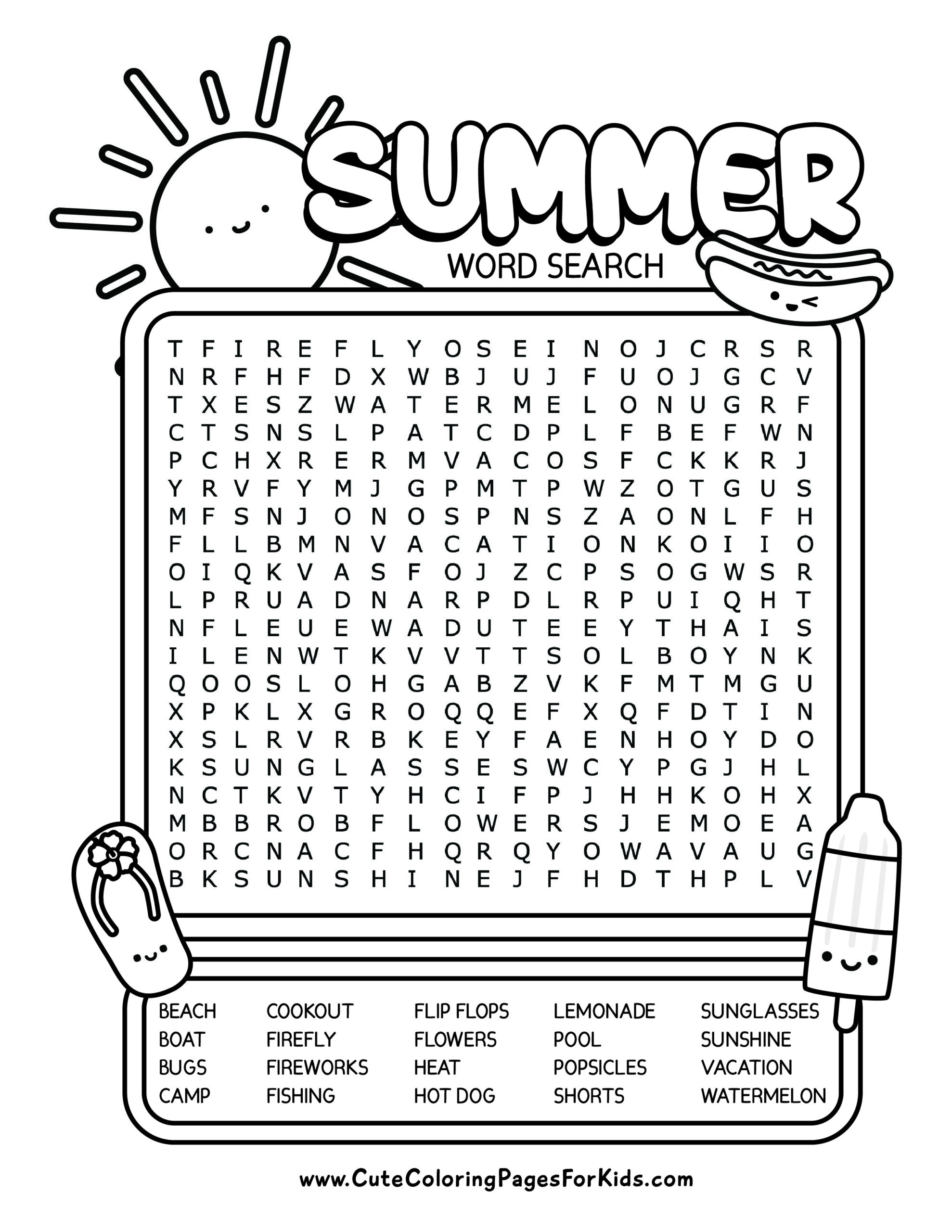 Free Printable Summer Word Search For Kids Cute Coloring Pages For Kids
