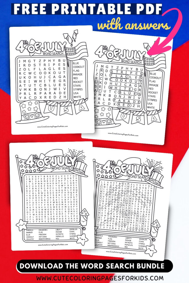 4th of July Word Search: Free Printable Activity for Kids - Cute ...
