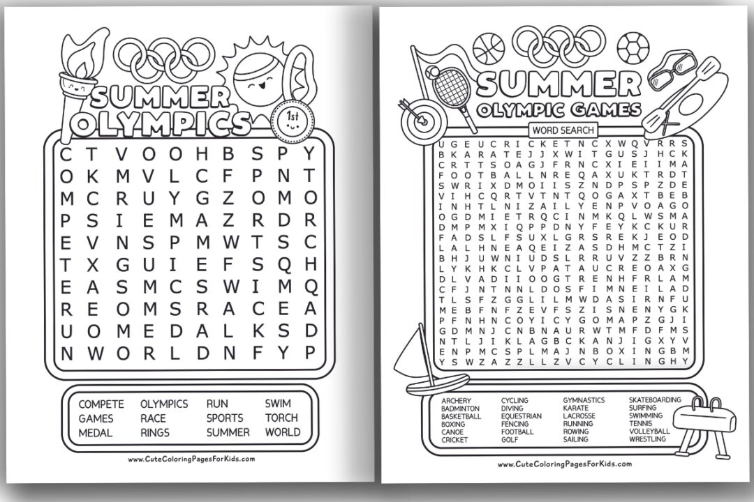 Summer Olympics Word Search: 3 Fun & Free Printables - Cute Coloring ...
