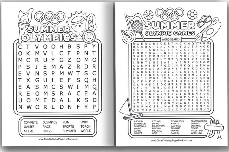 Summer Olympics Word Search: 3 Fun & Free Printables - Cute Coloring ...