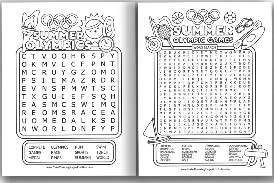 Summer Olympics Word Search: 3 Fun & Free Printables - Cute Coloring ...