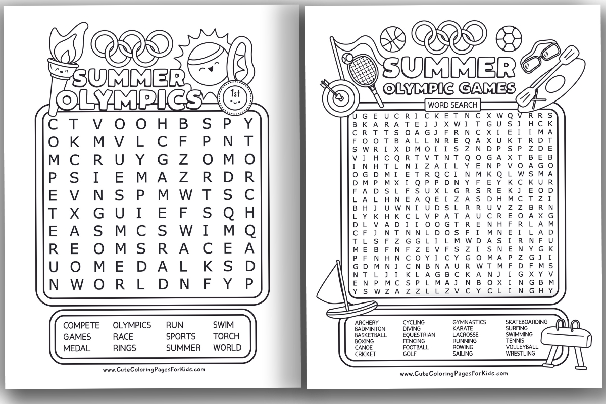 Summer Olympics Word Search: 3 Fun & Free Printables - Cute Coloring ...