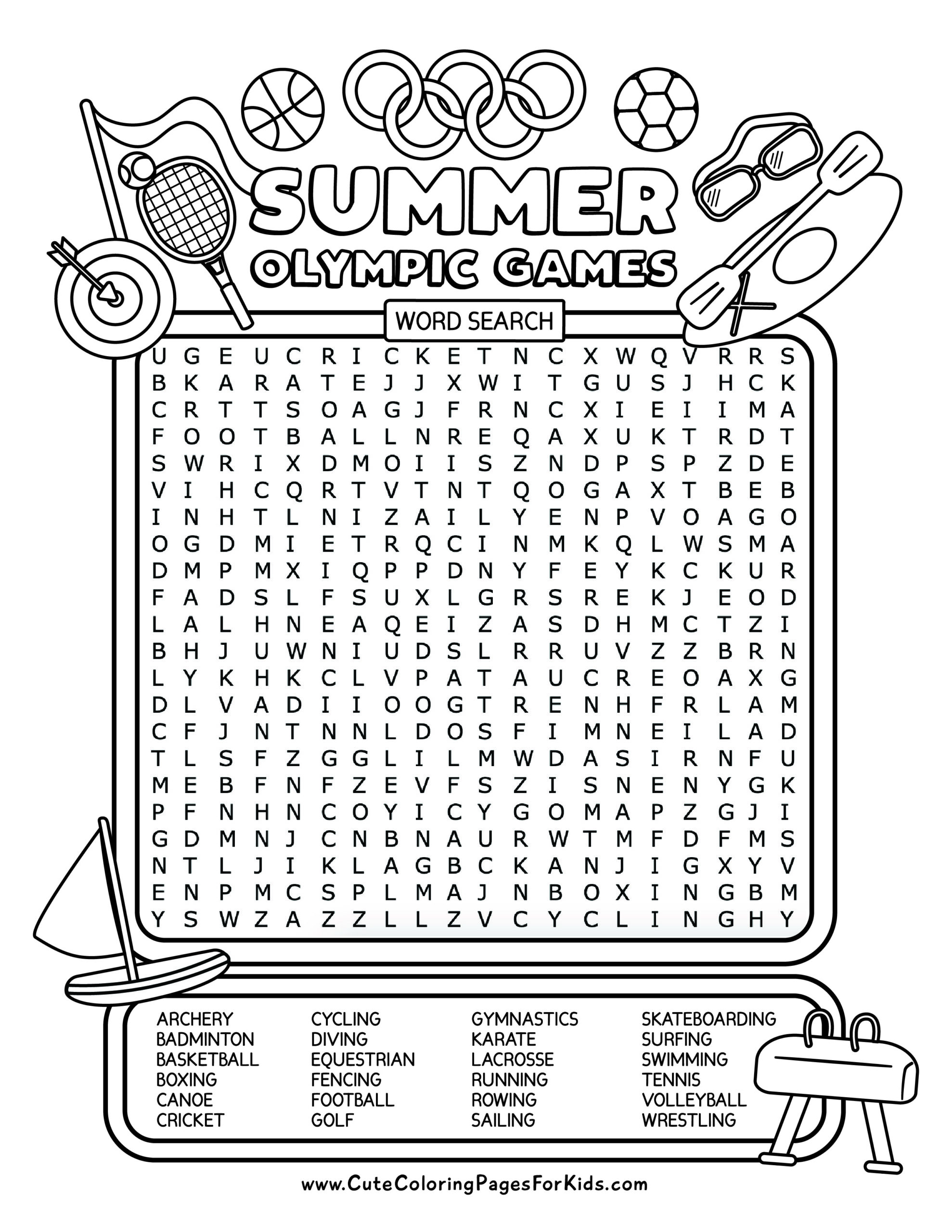 Summer Olympics Word Search: 3 Fun & Free Printables - Cute Coloring ...