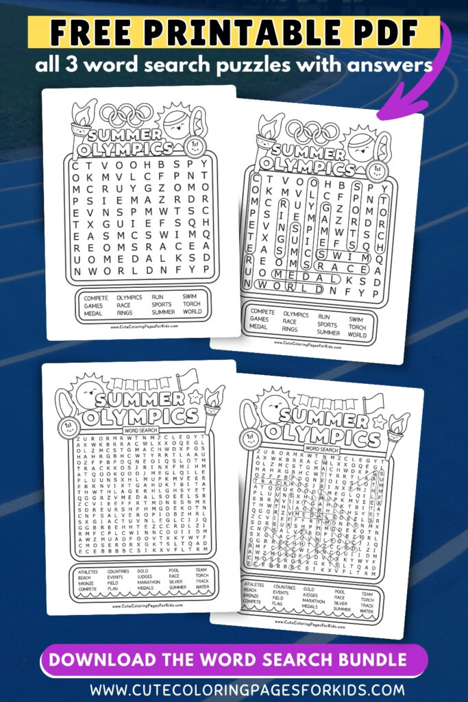 Summer Olympics Word Search: 3 Fun & Free Printables - Cute Coloring ...