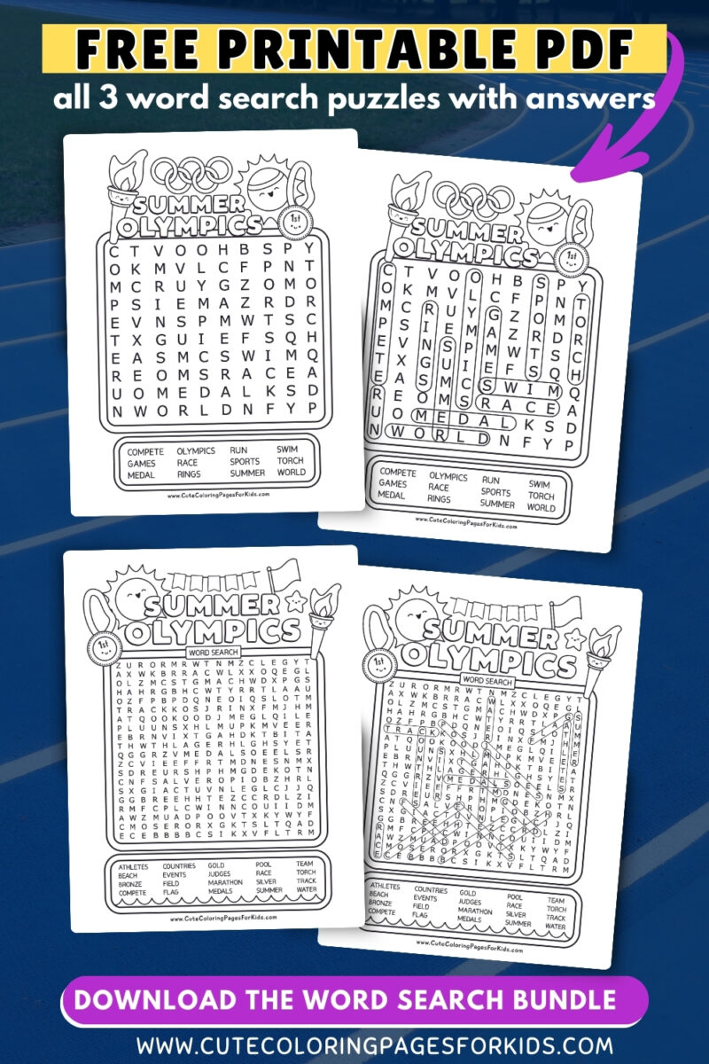 Summer Olympics Word Search: 3 Fun & Free Printables - Cute Coloring ...