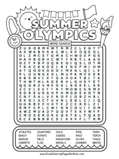 Summer Olympics Word Search: 3 Fun & Free Printables - Cute Coloring ...