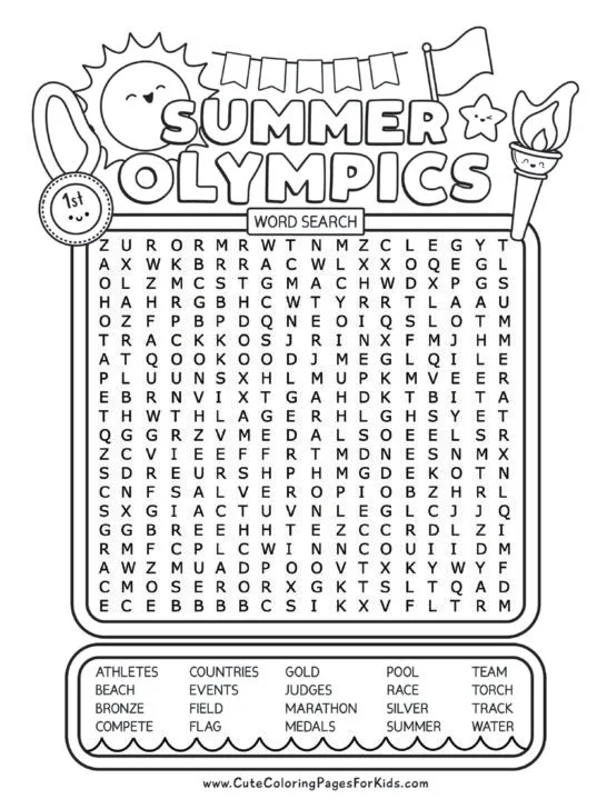 Summer Olympics Word Search 3 Fun Free Printables Cute Coloring