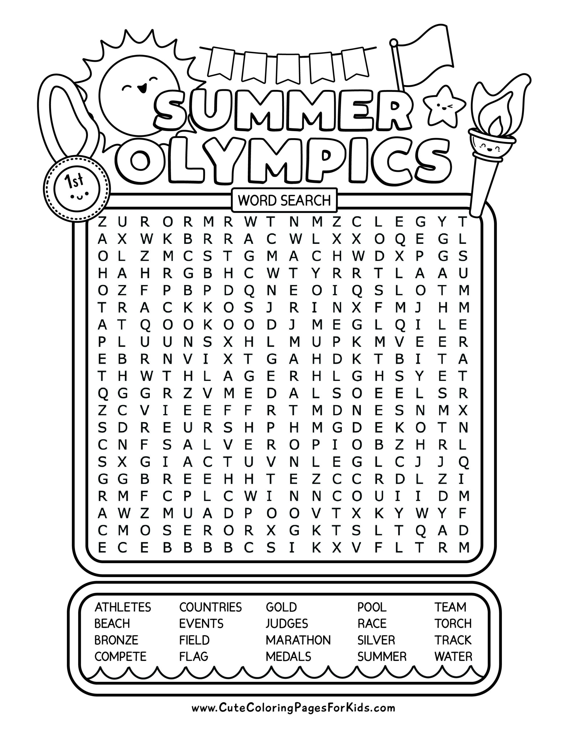 Summer Olympics Word Search: 3 Fun & Free Printables - Cute Coloring ...
