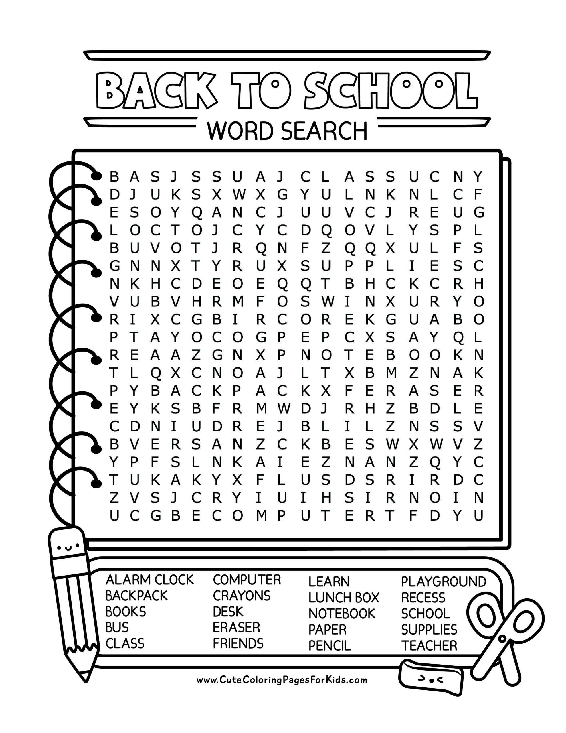 Free Printable Back to School Word Search Puzzles for Kids - Cute ...