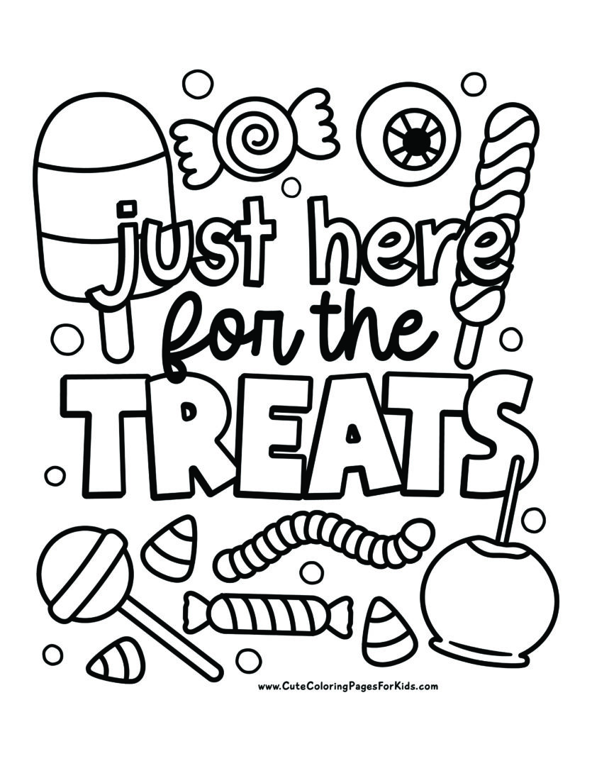 Halloween Candy and Treats Coloring Pages (Free Printable) - Cute ...
