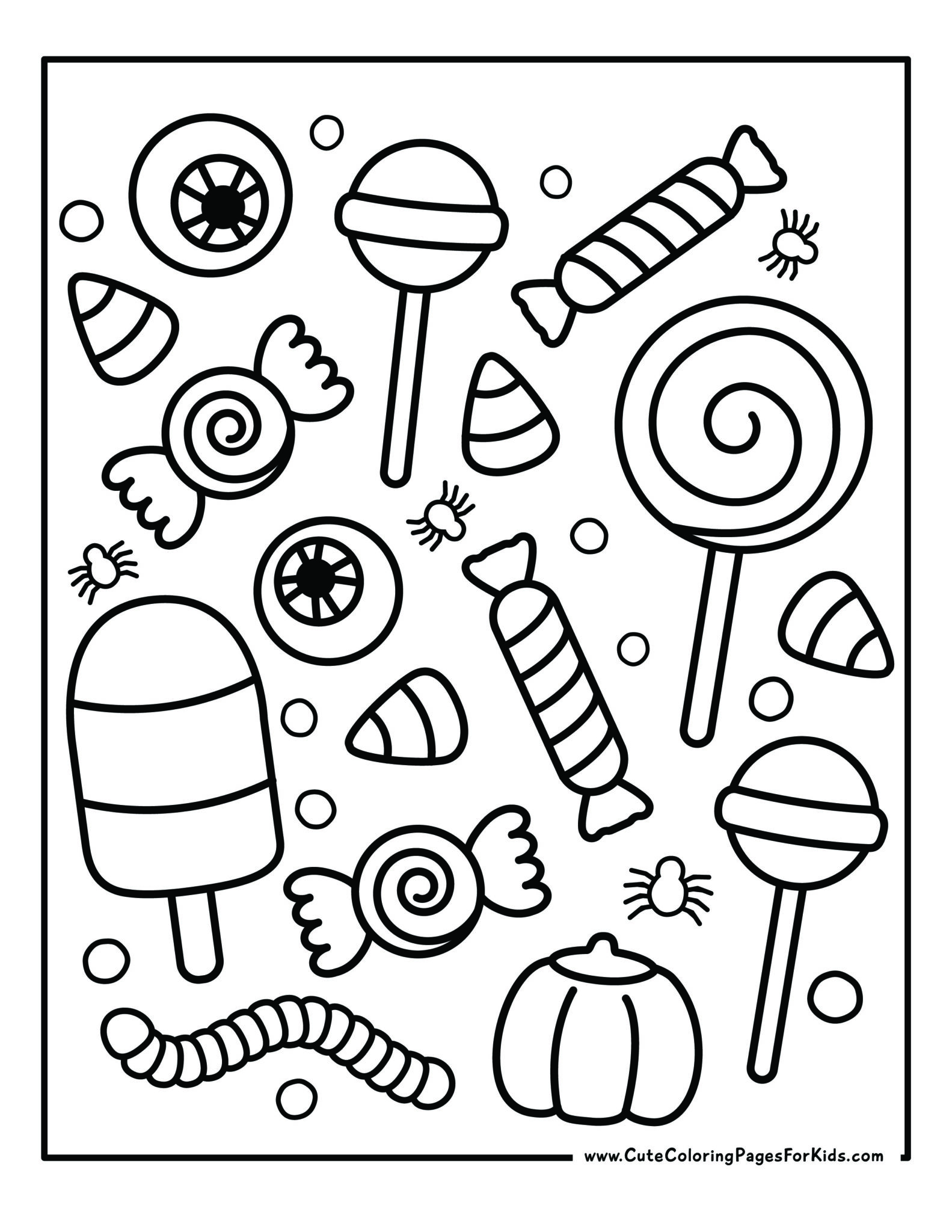 Halloween Candy and Treats Coloring Pages (Free Printable) - Cute ...