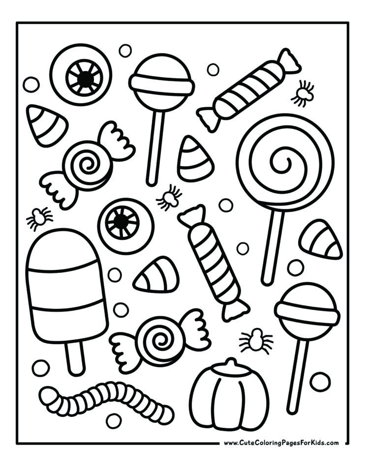 Halloween Candy and Treats Coloring Pages (Free Printable) - Cute ...