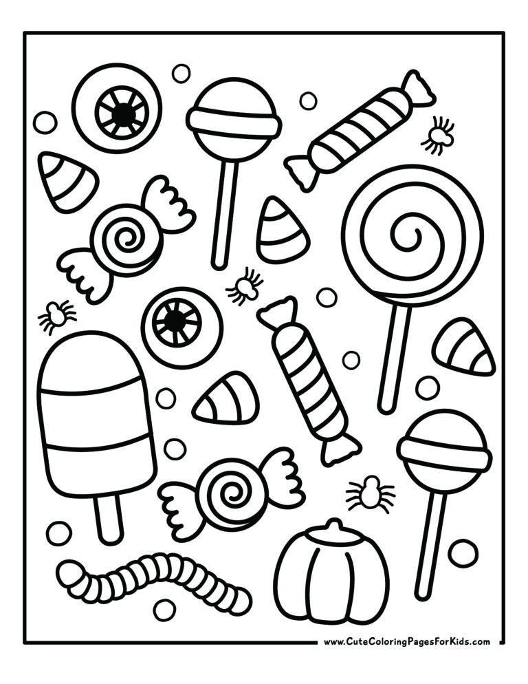 Halloween Candy and Treats Coloring Pages (Free Printable) - Cute ...