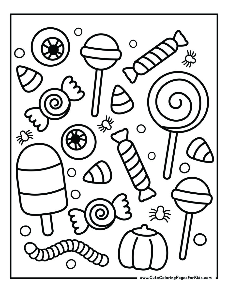 Halloween Candy and Treats Coloring Pages (Free Printable) - Cute ...