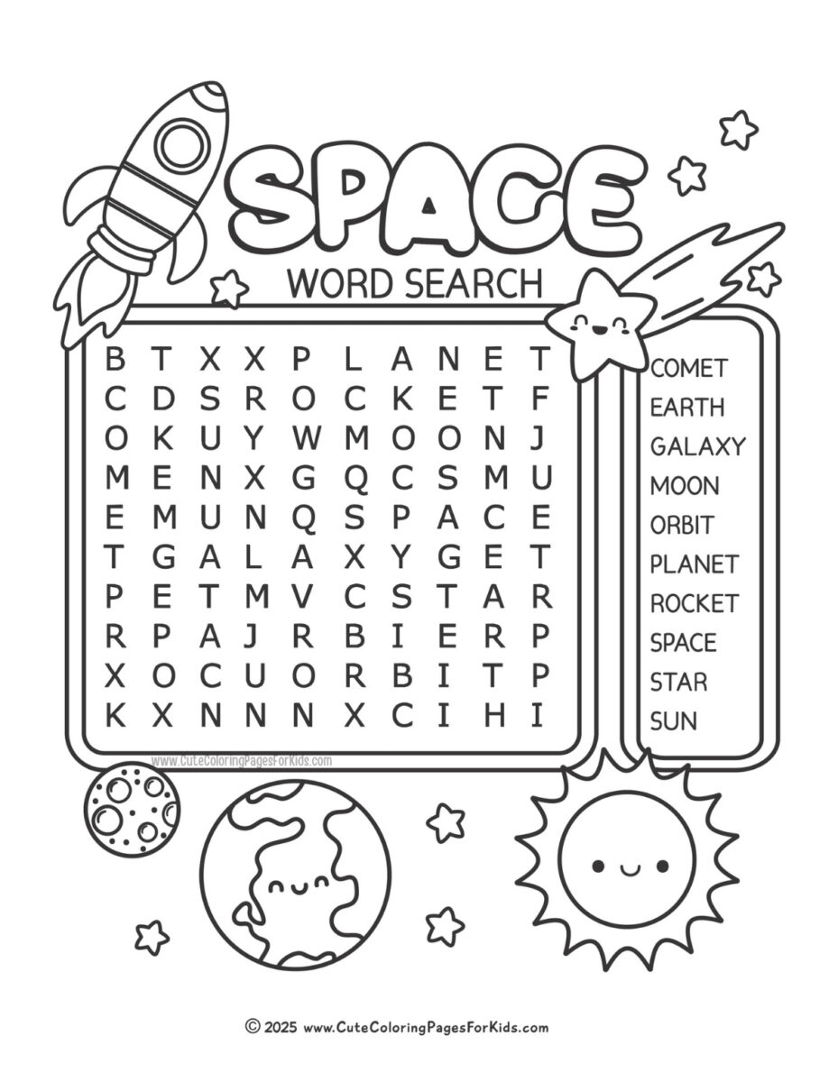 Free Printable Space Word Search for Kids - Cute Coloring Pages For Kids