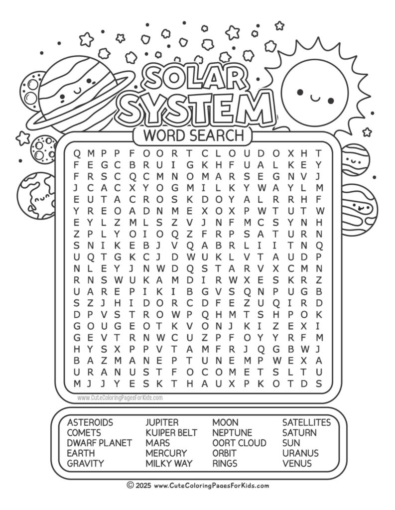 Free Printable Space Word Search for Kids - Cute Coloring Pages For Kids
