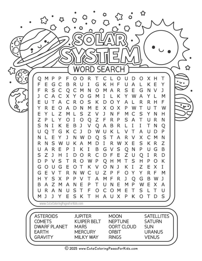 Free Printable Space Word Search for Kids - Cute Coloring Pages For Kids