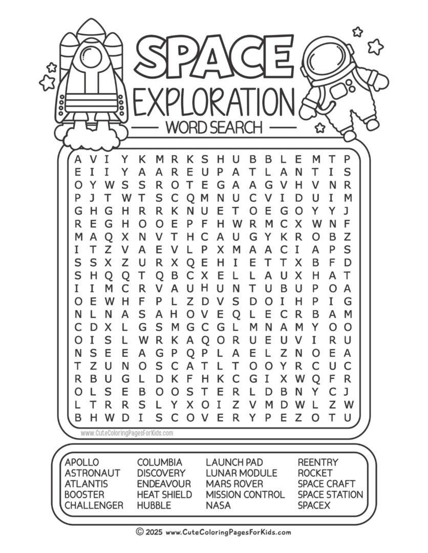 Free Printable Space Word Search for Kids - Cute Coloring Pages For Kids