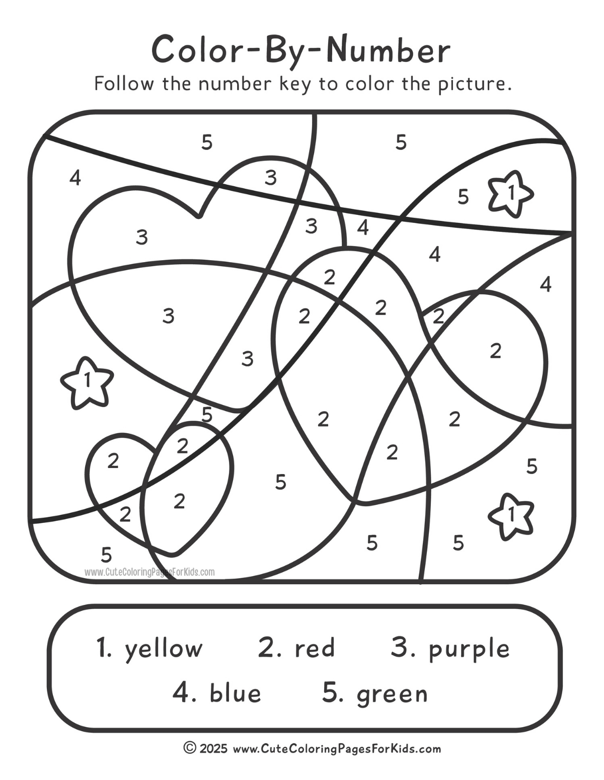 Valentine's Day Color By Number - Cute Coloring Pages For Kids