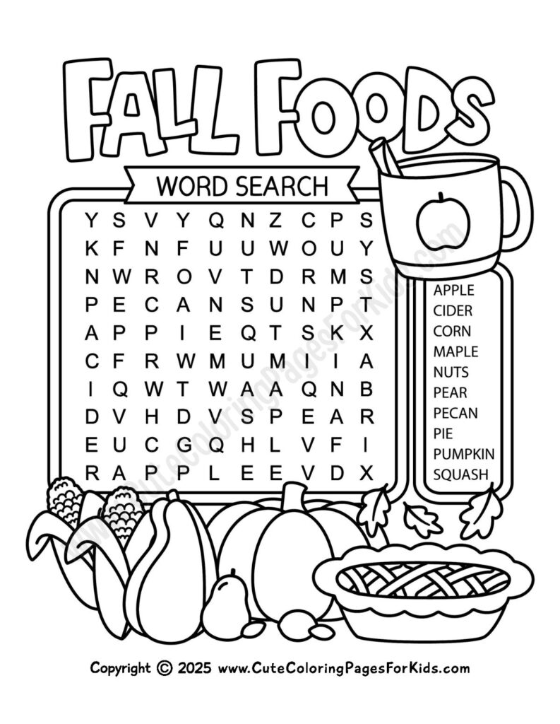 Free Fall Word Search Printables for Kids - Cute Coloring Pages For Kids