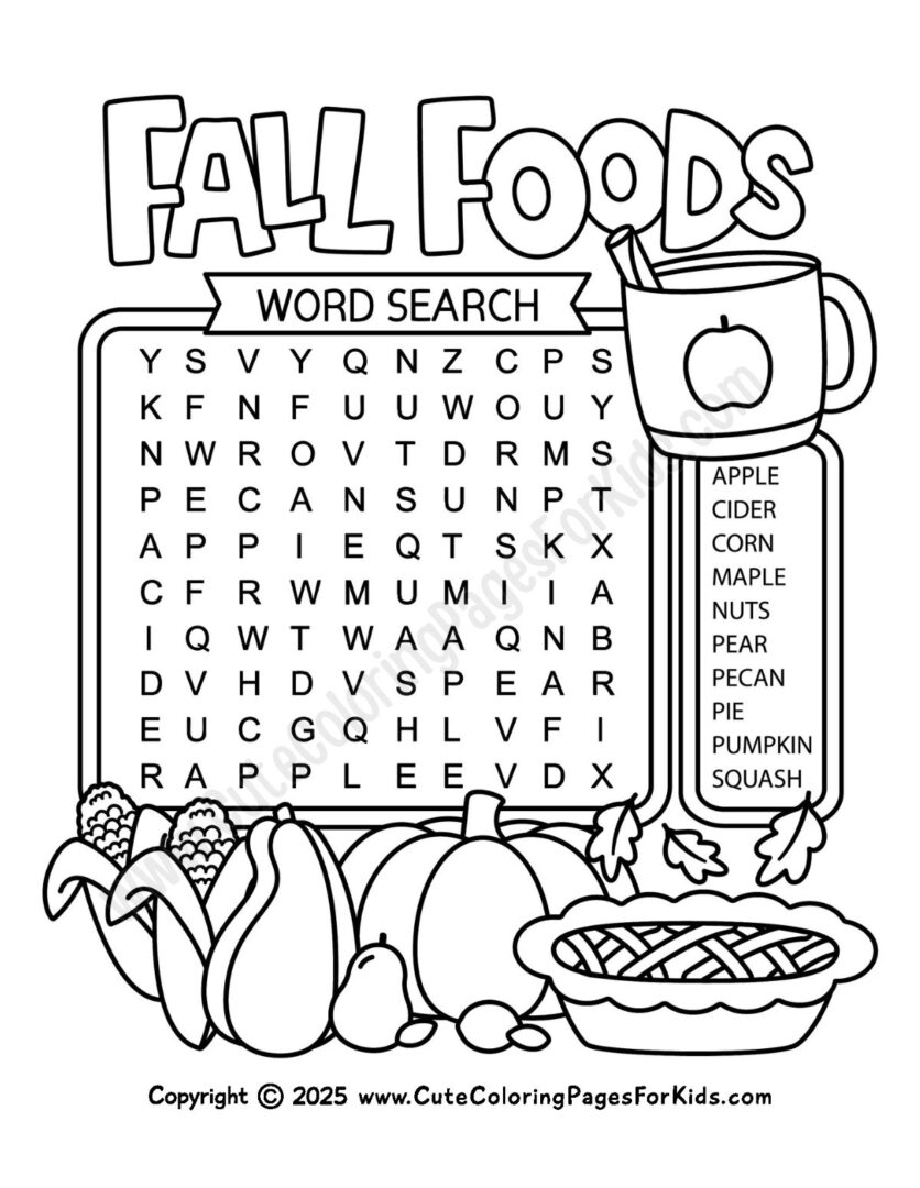 Free Fall Word Search Printables for Kids - Cute Coloring Pages For Kids