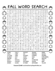 Free Fall Word Search Printables for Kids - Cute Coloring Pages For Kids