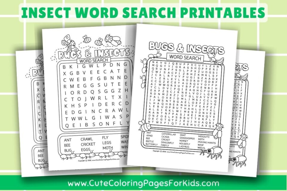 Insects Word Search Puzzles: Free Printable PDFs - Cute Coloring Pages ...