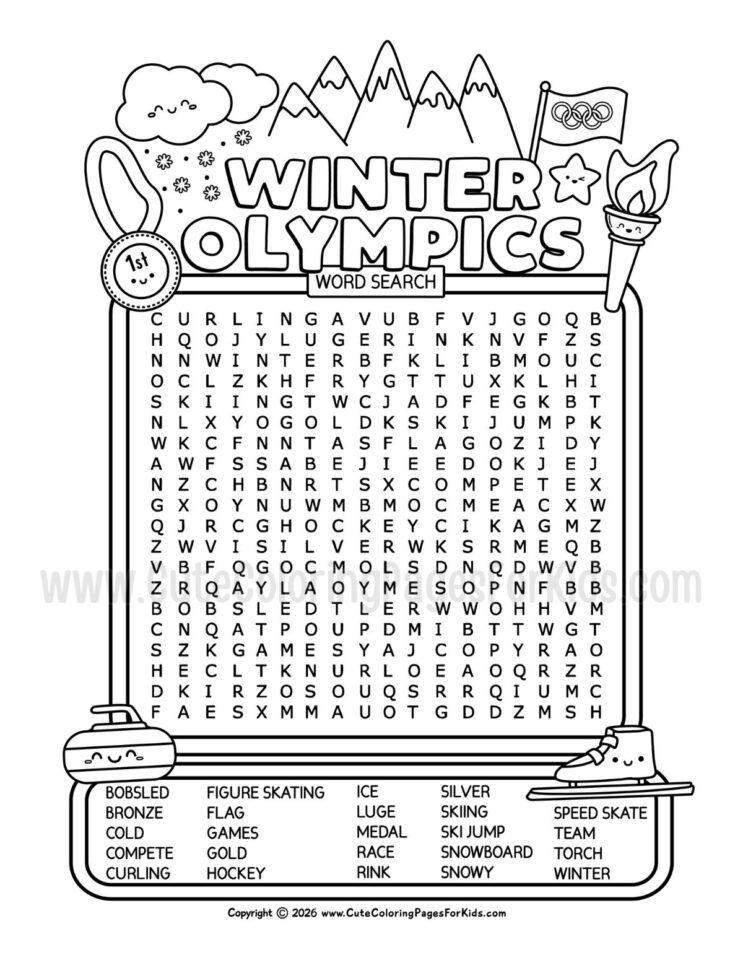Winter Olympics Word Search (Free Printable) - Coloring Feel