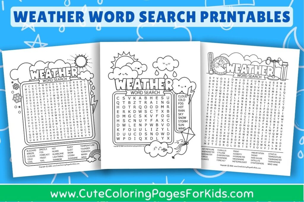 Free Weather Word Search Printables (PDF Downloads) - Cute Coloring ...